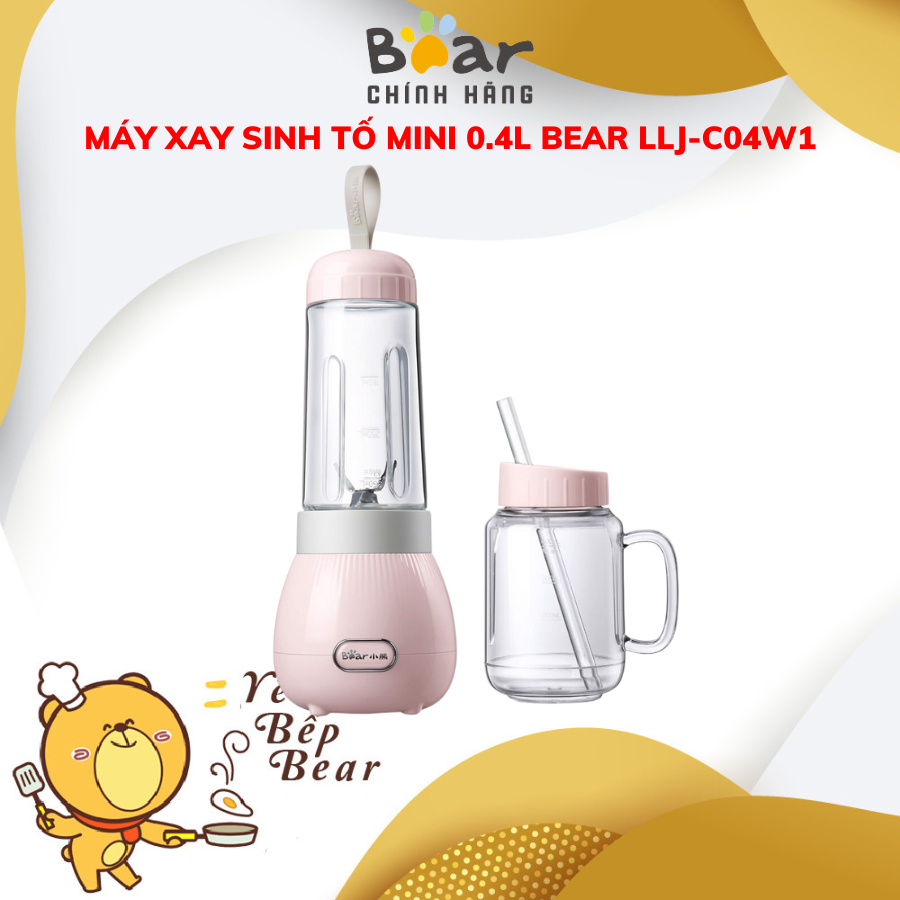 Máy xay sinh tố cầm tay 2 cối 0.4L đa năng Bear LLJ-C04W1, 150W, 4 Lưỡi dao inox xay đá, BH 18 ...