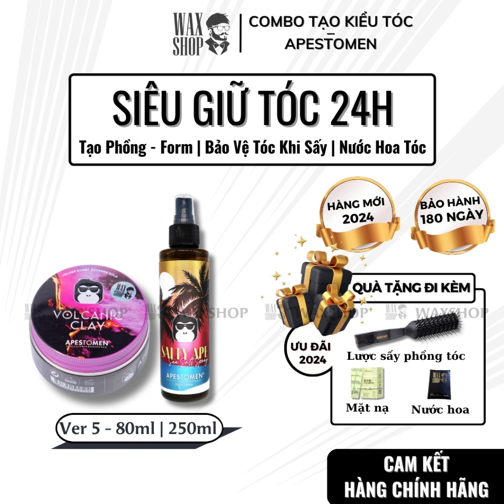 Sáp vuốt tóc nam Volcanic Clay + Spray Sea Salt - Apestomen chính hãng ...