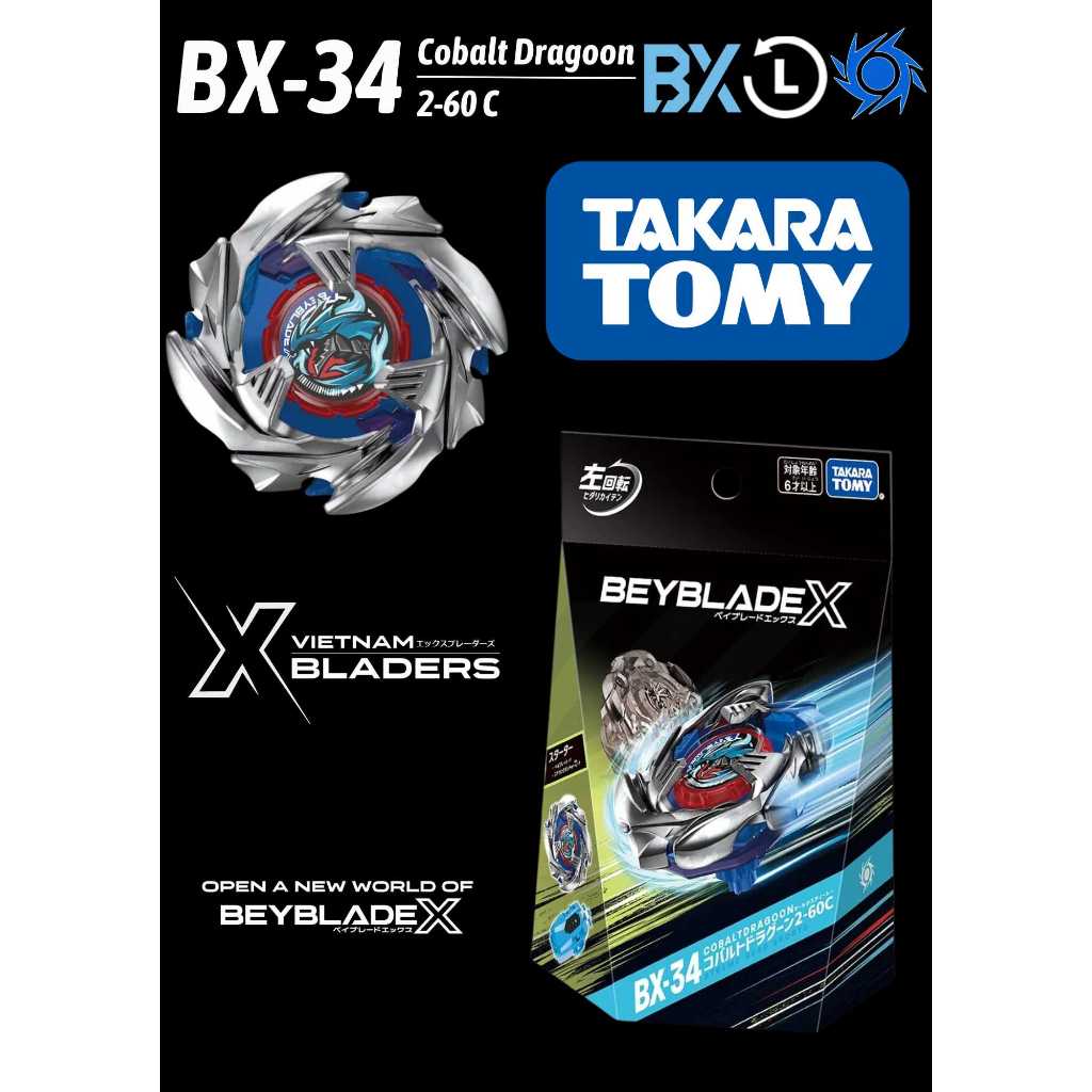 [Beyblade X – Takara Tomy] Con quay BX-34 Cobalt Dragoon 2-60C Starter Set. Beyblade chính hãng ...