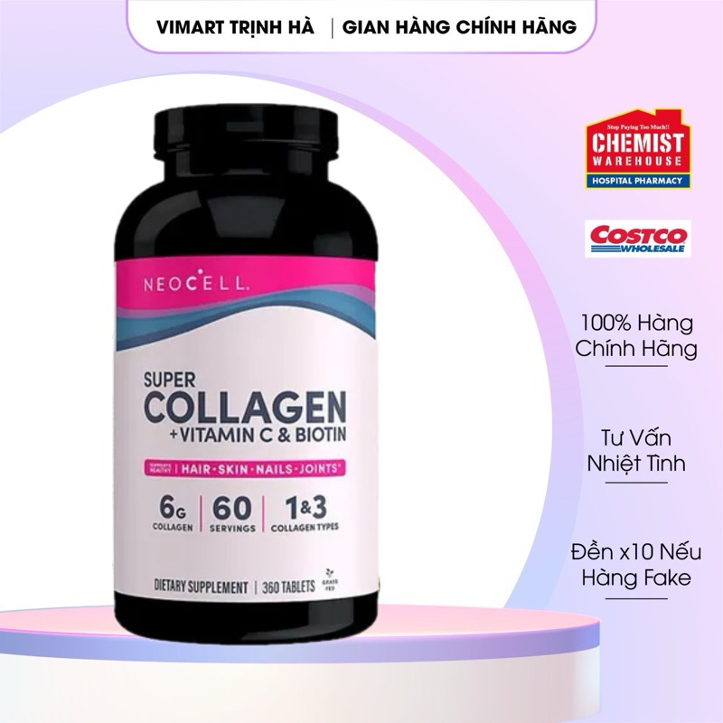 Viên uống collagen Super Collagen Neocell, Vitamin C và Biotin 360 viên ...