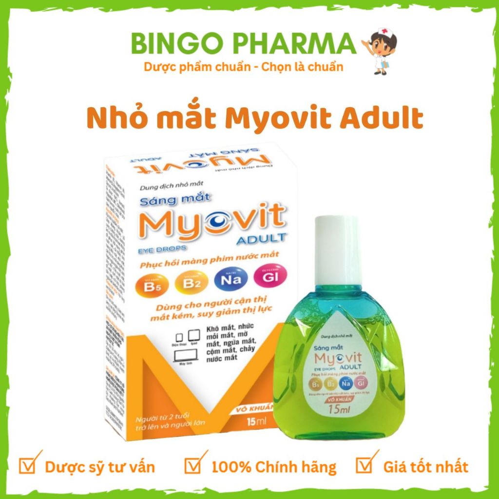 MYOVIT ADULT - Dung dịch nhỏ mắt 15ML cho mắt cận, hỗ trợ giảm khô mắt ...