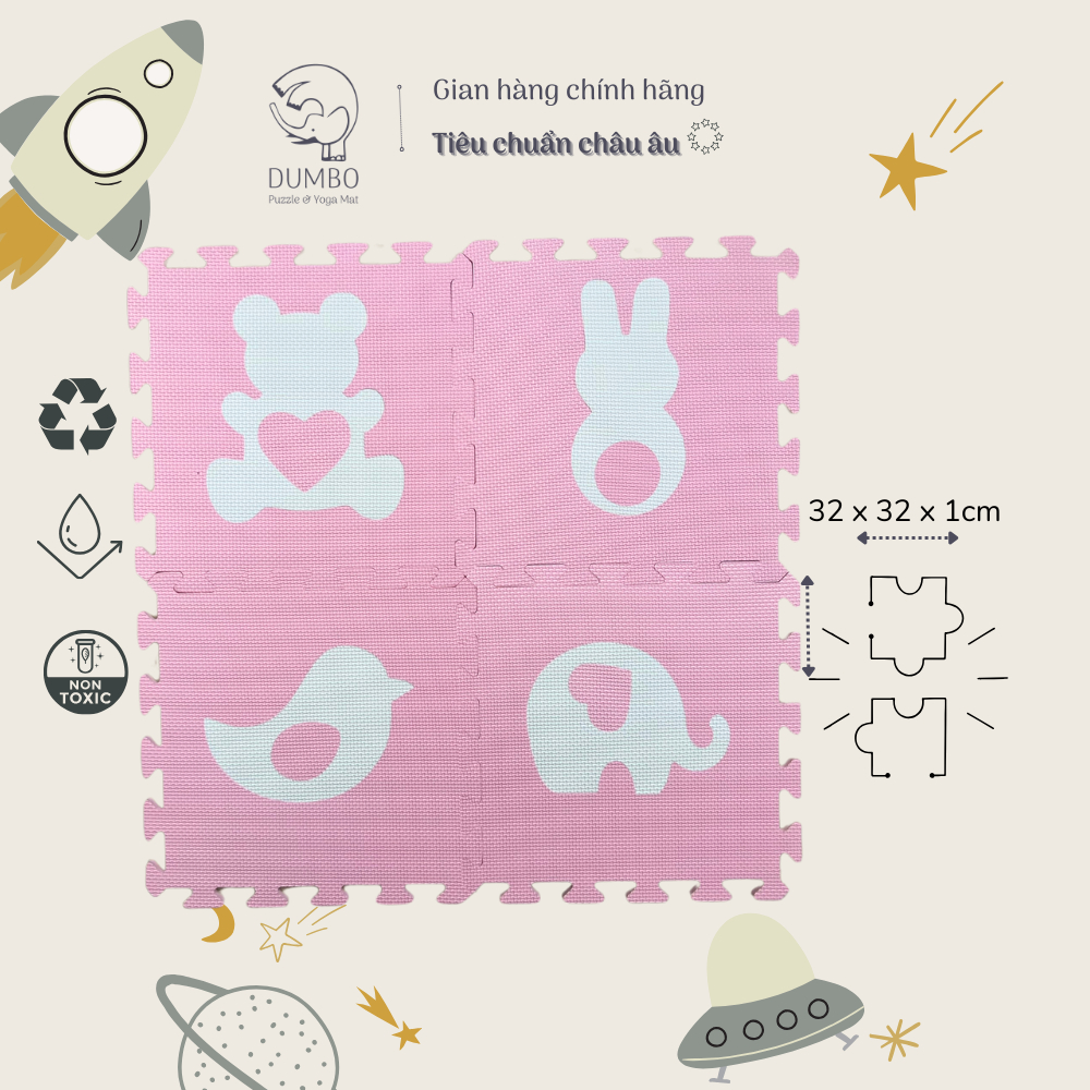 Bộ 4 thảm xốp ghép DUMBO MAT tone màu tối giản trẻ em 32*32*1CM (dễ vệ ...