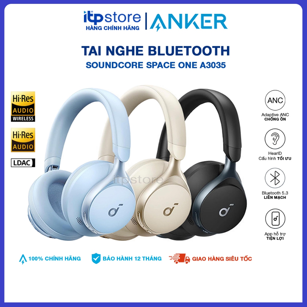 Tai nghe chụp tai trùm đầu không dây bluetooth Anker Soundcore Space One A3035 Chống ồn HiRes ...