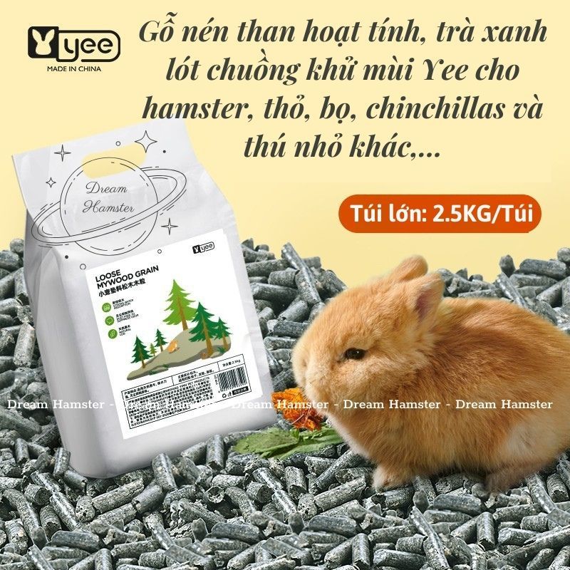Gỗ nén than hoạt tính, trà xanh lót chuồng khử mùi Yee cho hamster, thỏ ...