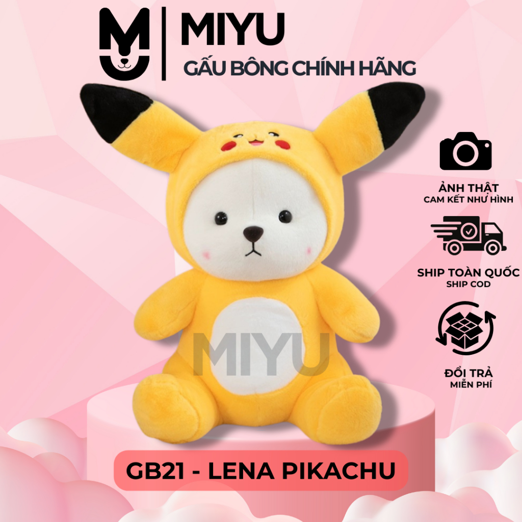 Gấu Bông Lena Pikachu MIYU Đáng Yêu - Thú Nhồi Lena Đội Vàng Mũ Cao Cấp ...