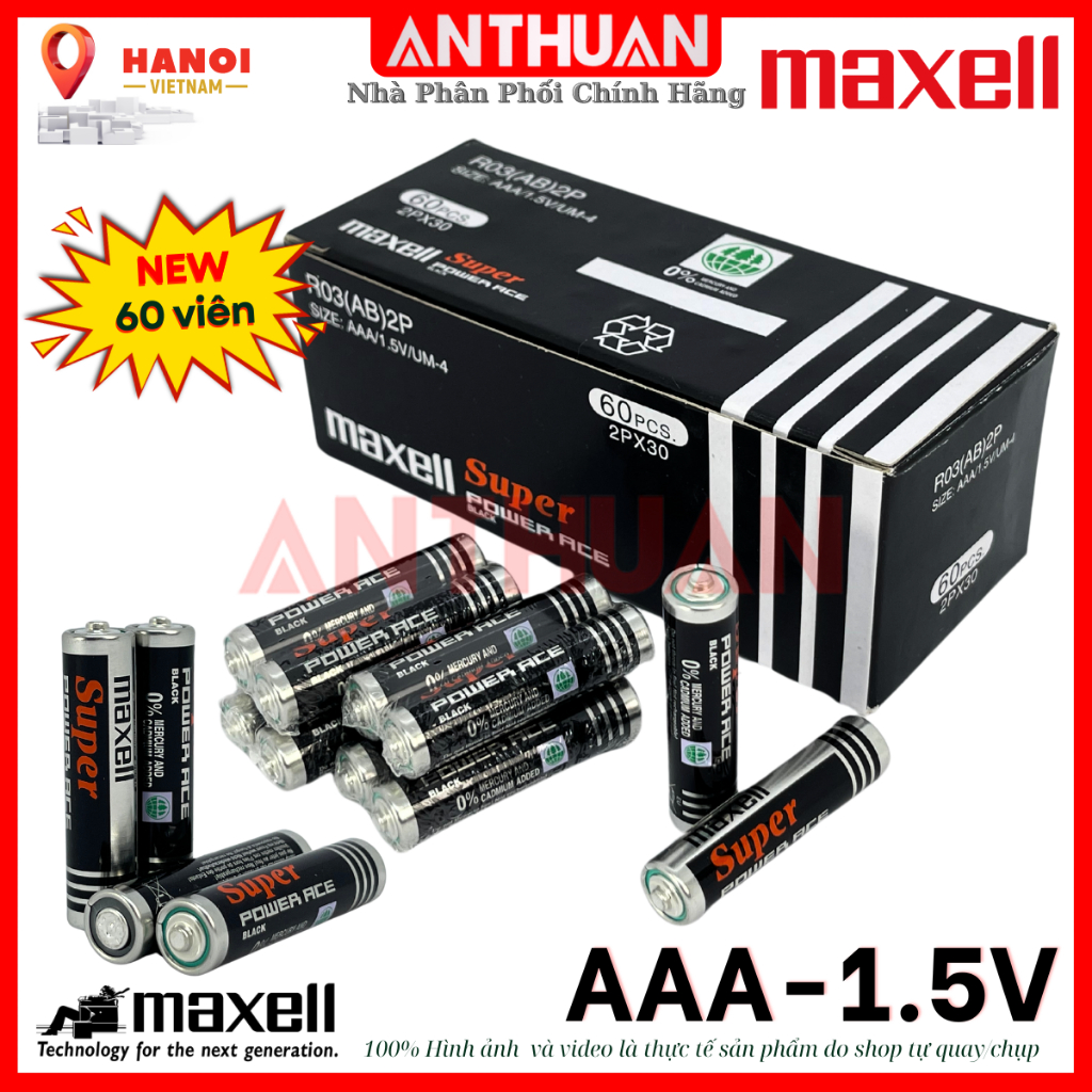 Hộp 60 viên Pin Maxell 3A Dung lượng cao AAA 1.5V R03 cho điều khiển tv ...