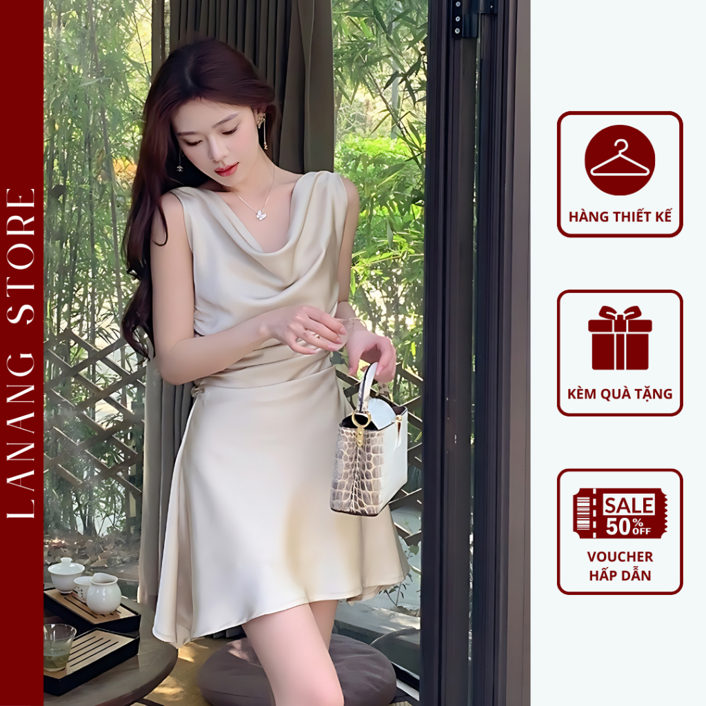 Váy lụa cổ đổ dáng ngắn LaNang váy lụa ôm eo đuôi cá mini dress dự tiệc ...