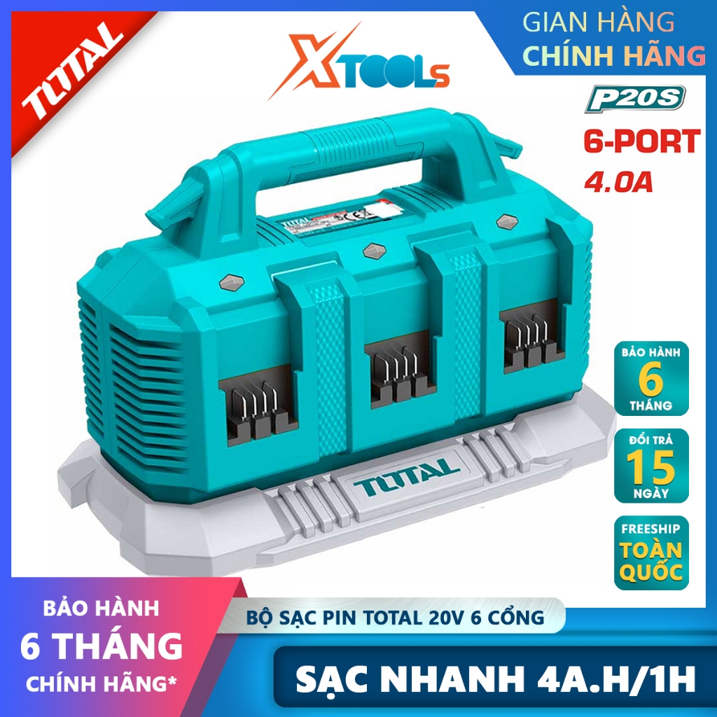 Sạc pin 6 cổng TOTAL TFCLI2064 điện áp 20V, dòng điện đầu ra 4A, sạc ...