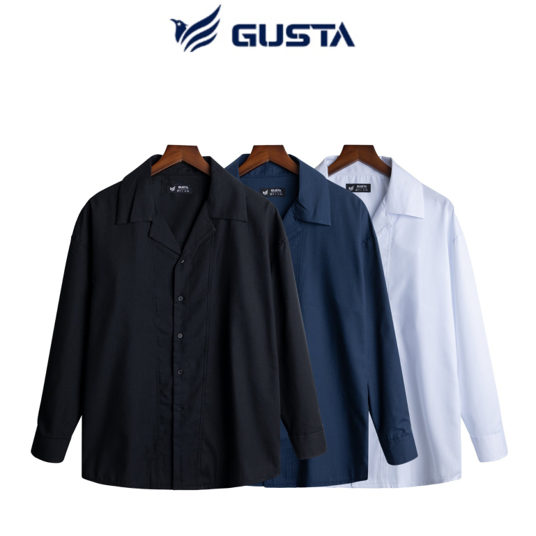 Sơ mi nam Gusta dài tay cotton cổ vest form rộng - SM69 | Shopee Việt Nam