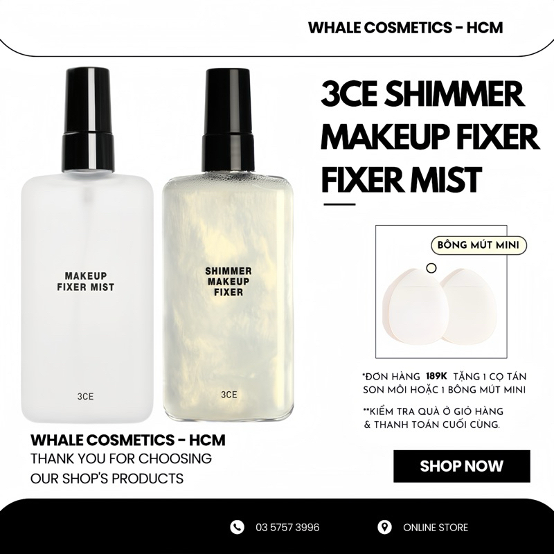 Chai Xịt 3CE Giữ Lớp Trang Điểm Bền Màu 3CE Makeup Fixer Mist 100ml | Shopee Việt Nam