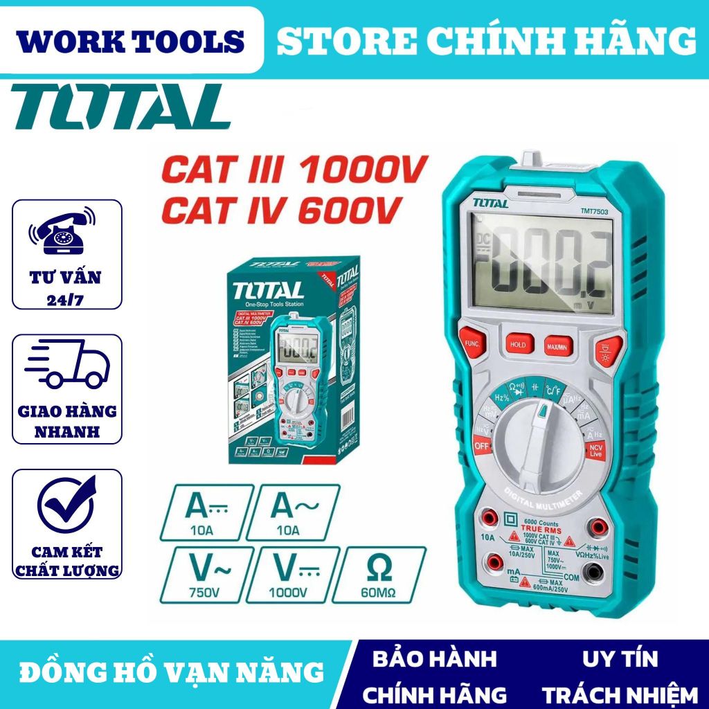 ĐỒ NGHỀ TOTAL Đồng hồ vạn năng kỹ thuật số TMT47504 | Shopee Việt Nam
