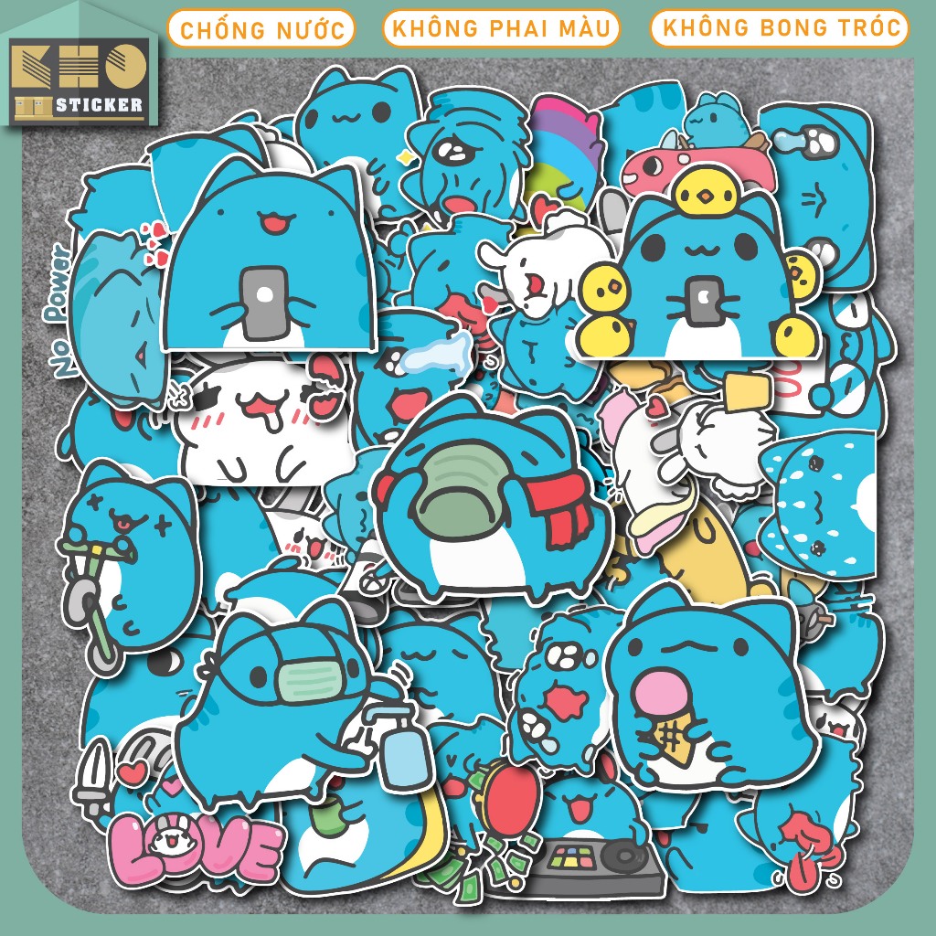 50 Sticker Mèo Capo chống nước dán mũ bảo hiểm, điện thoại, laptop, đàn ...