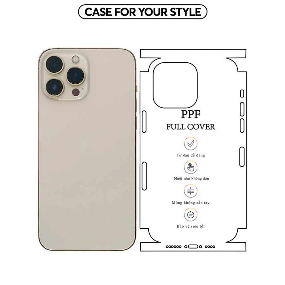 MIẾNG DÁN PPF Full HD mặt lưng và viền chống trầy xước dành cho IP 6G/7+/XS/11/12 Pro/13 PM/14 ...