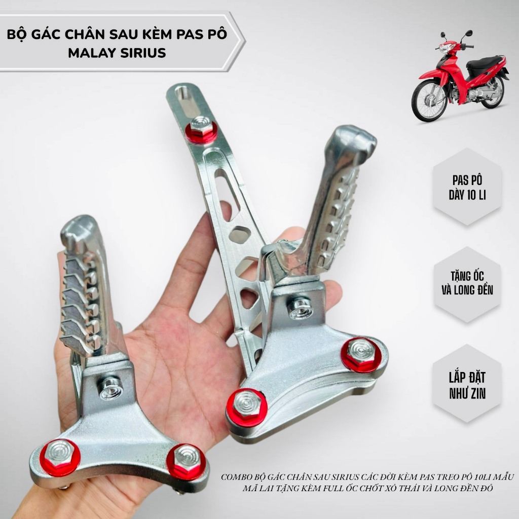 Combo gác chân sau SIRIUS FI - SIRIUS XC - SIRIUS 50CC các đời kèm pas ...