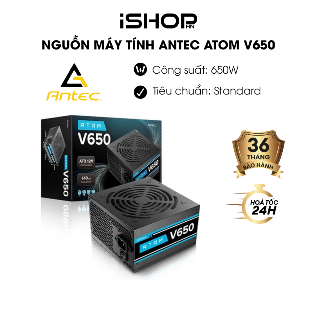 Nguồn máy tính Antec ATOM V650, điện áp 230V, công suất 650W, chuẩn ...