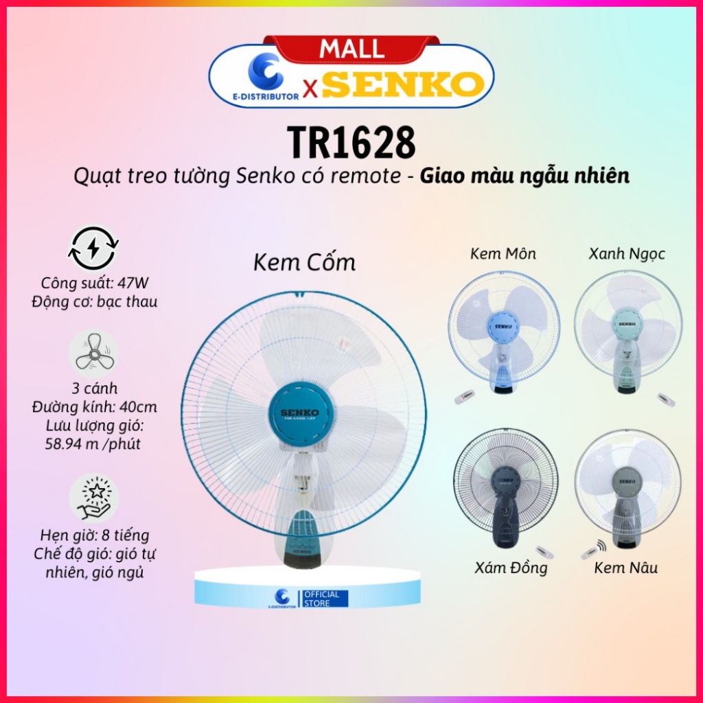 Quạt treo tường SENKO TR1628, Có Remote điều khiển từ xa - Giao màu ...