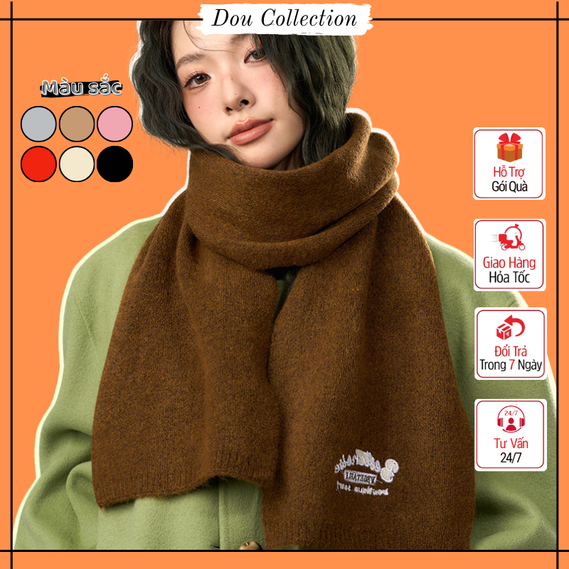 Khăn choàng cổ len unisex nam nữ, Khăn cashmere hoạ tiết trơn thêu chữ ...