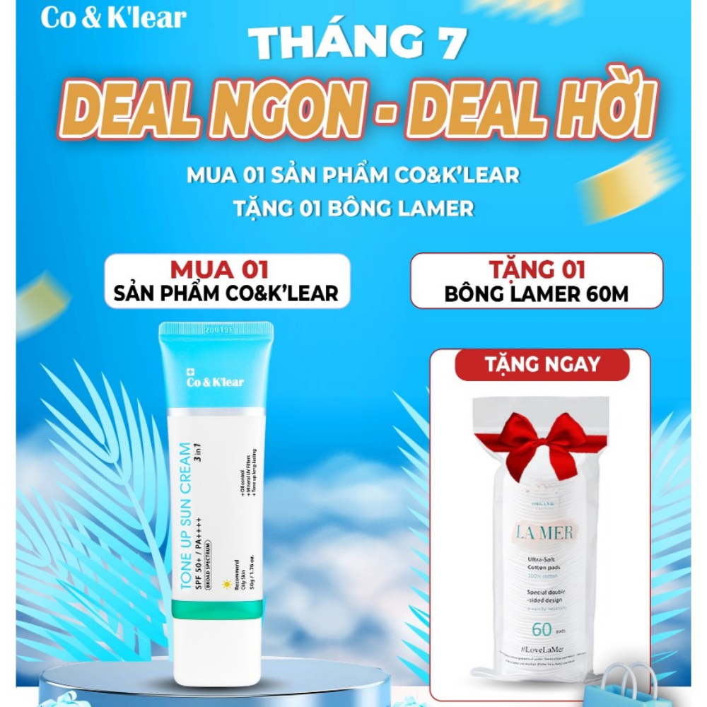 Kem Chống Nắng Co&Klear Tone Up Sun Cream 3 in 1,Chống nắng phổ rộng, ngăn tia UVA, UVB, nâng ...