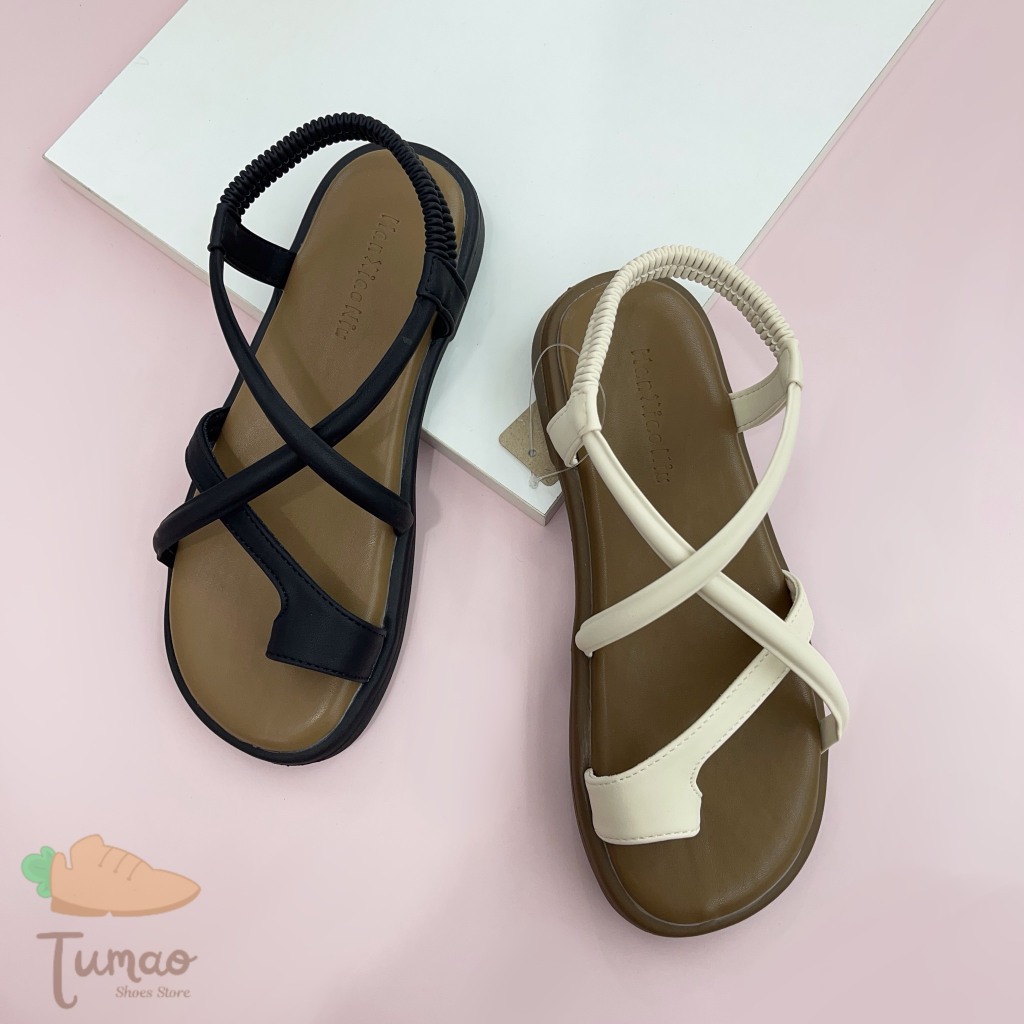 [Tumao shoes] Sandal nữ xỏ ngón dây chéo hậu thun, đế lót đệm, sandal ...