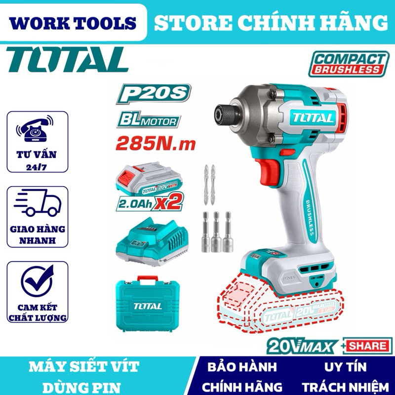 TOTAL Máy siết vít không chổi than 20V TIRLI2028 | Shopee Việt Nam