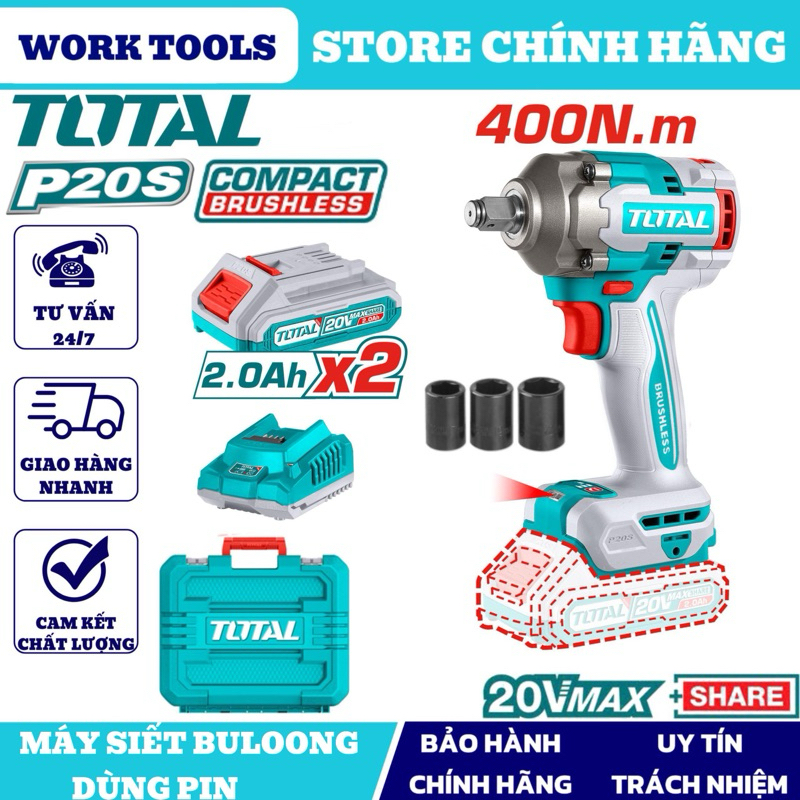 TOTAL Máy siết buloong không chổi than 20V TIWLI2040 & TIWLI20401 ...