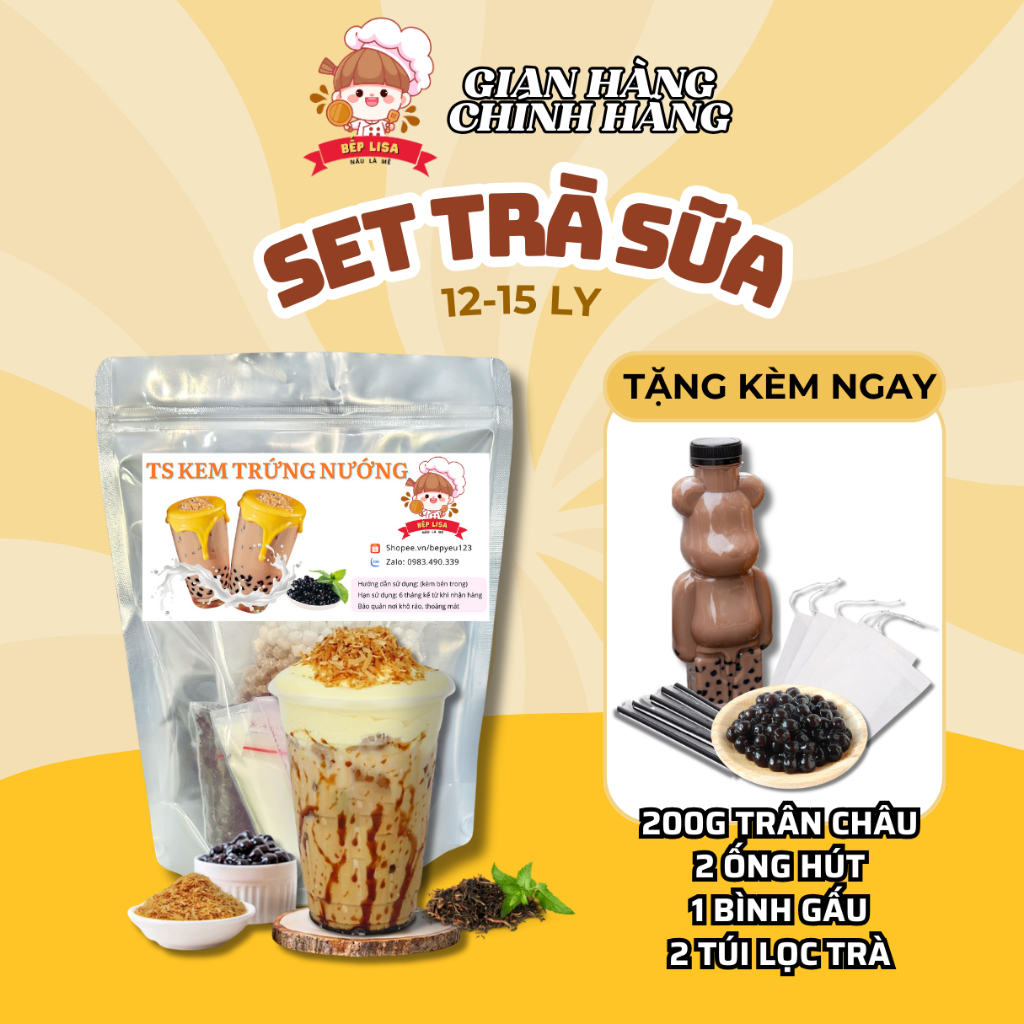 Set Pha Trà Sữa 14 mùi Săn quà đơn 12-15 ly TẶNG, X2 trân châu, ống hút ...