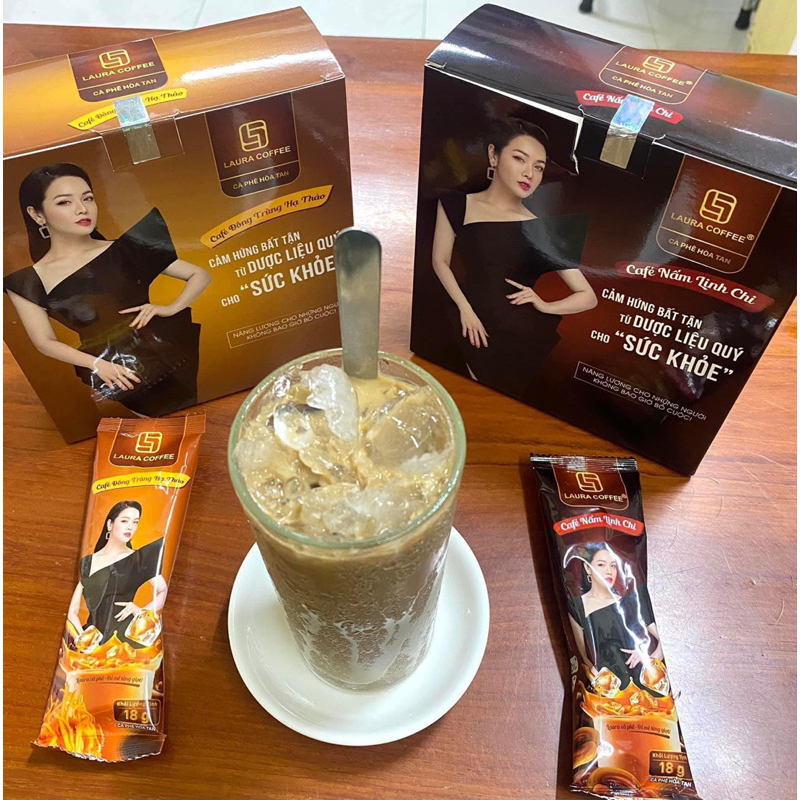 Combo 4 hộp caffe Laura Nhật Kim Anh ( 2 linh chi + 2 đông trung ...
