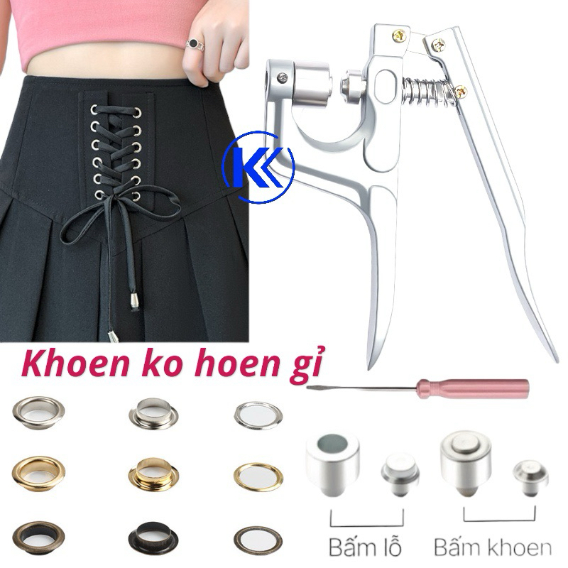 Bộ dụng cụ kìm bấm khoen ore mắt cáo kèm khoen không gỉ cao cấp bấm khoen quần áo , khoen bạt ...