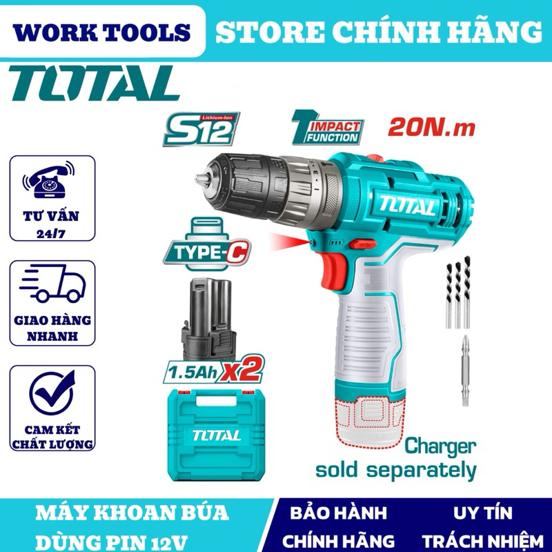 TOTAL Máy khoan pin 12V (không kèm sạc) TIDLI12202 | Shopee Việt Nam