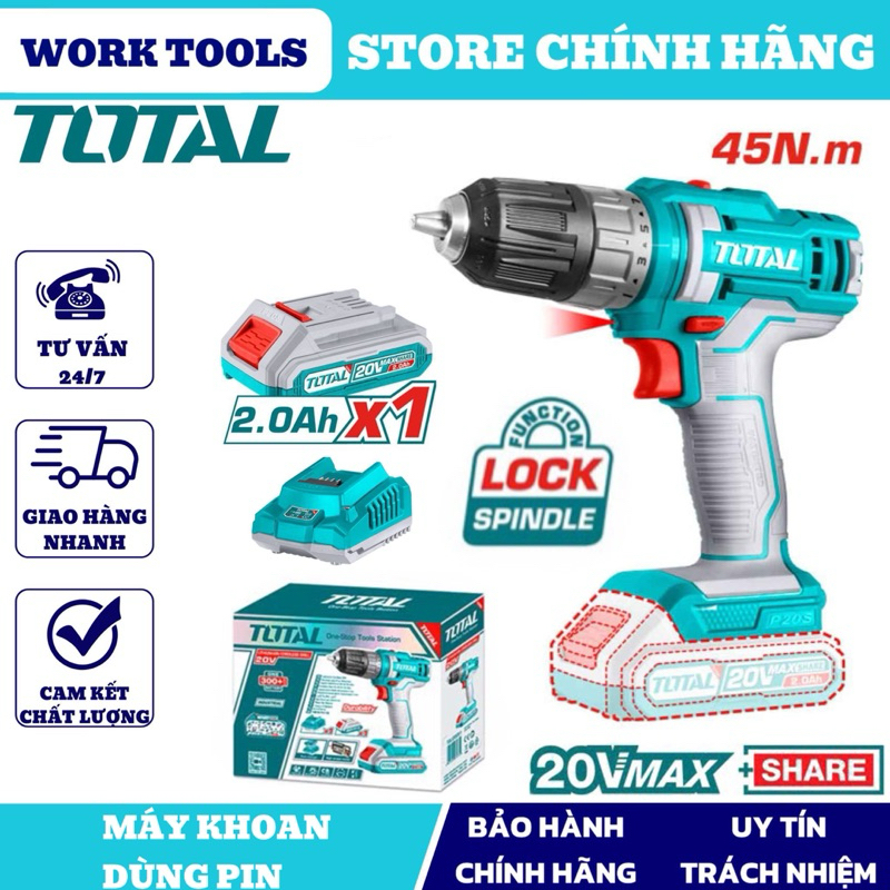 TOTAL Máy khoan dùng pin 20V KÈM PIN SẠC TDLI200518 , TDLI200515 ...