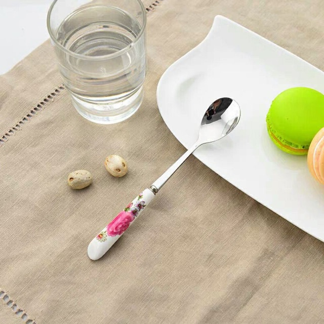 Thìa cafe Inox cán hoa sứ cao cấp | Shopee Việt Nam
