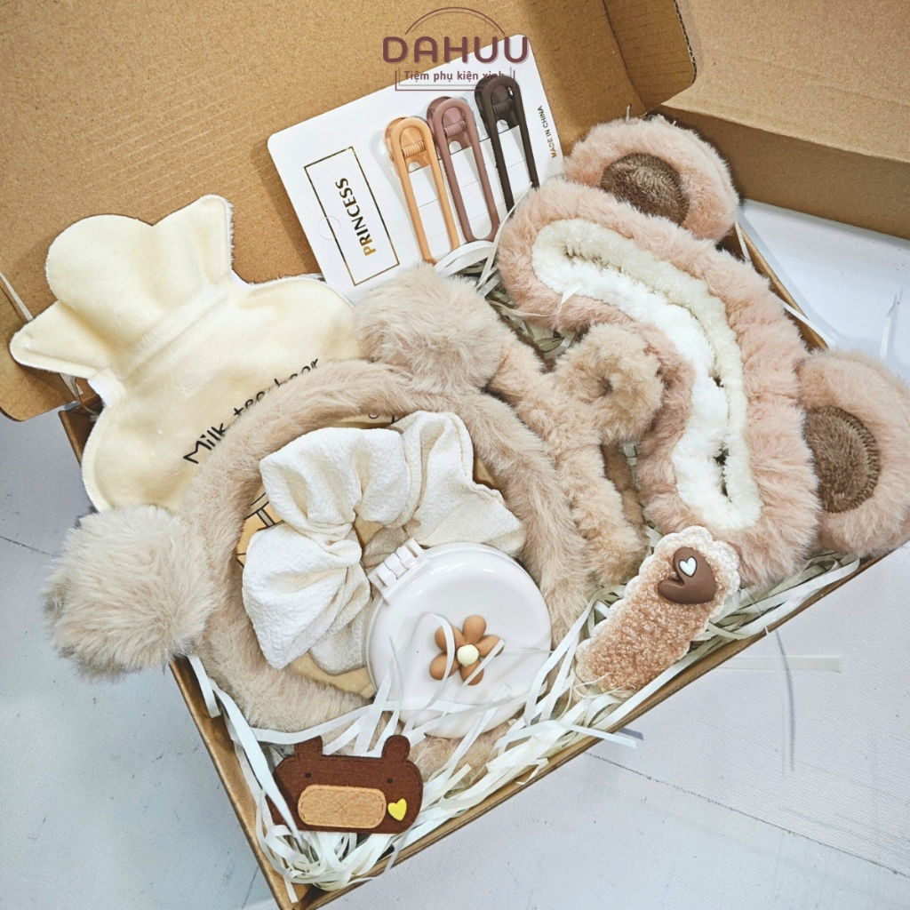 Quà tặng bạn gái tone nâu DAHUU set quà tặng phụ kiện tóc dễ thương ...