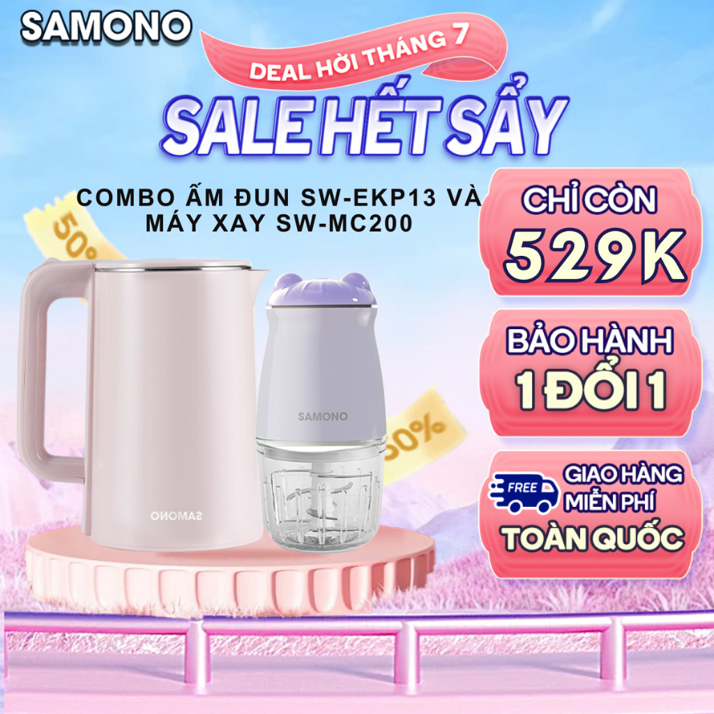 (BH 1 Năm) Combo Máy xay ăn dặm mini SW-MC200/SW-C200/SW-099, 6 lưỡi dao 300ml 200W và Ấm đun ...