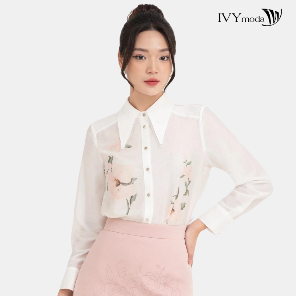 Áo sơ mi lụa trắng in hoa nữ IVY moda MS 17B9811 | Shopee Việt Nam
