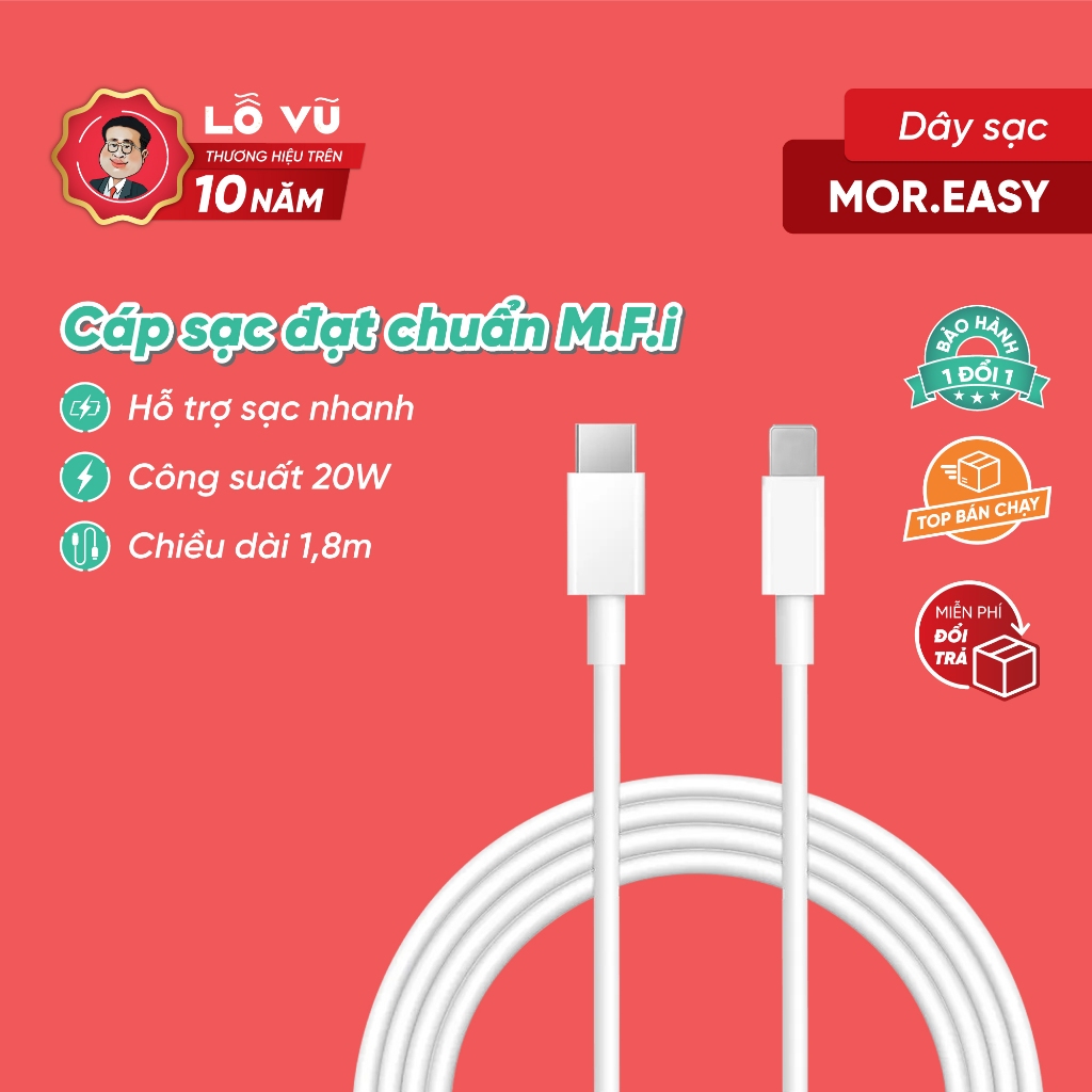 Dây Sạc Mor.easy Chiều Dài 1.8m, Hỗ Trợ Sạc Nhanh | Shopee Việt Nam