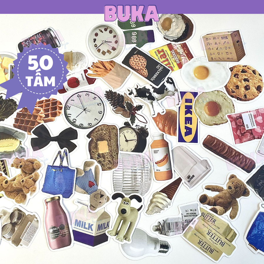 50 tấm sticker phong cách cổ điển Buka, sticker trang trí sổ tay, mũ ...