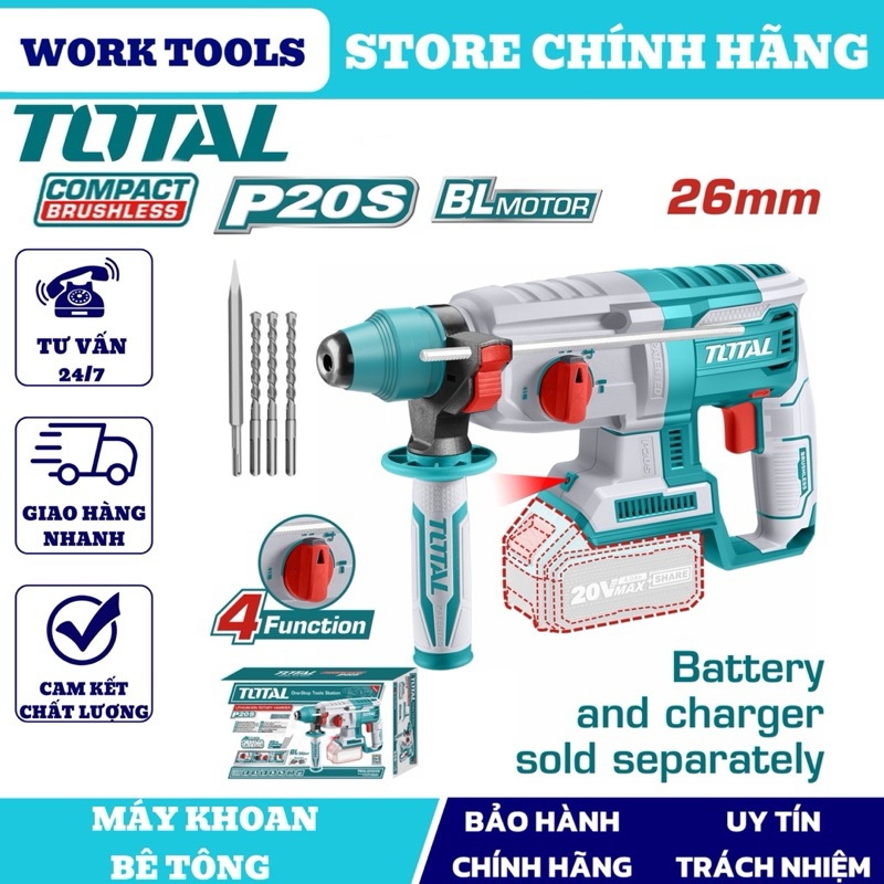 TOTAL Máy khoan động lực dùng pin 20V TRHLI20228 & TRHLI20208 | Shopee ...