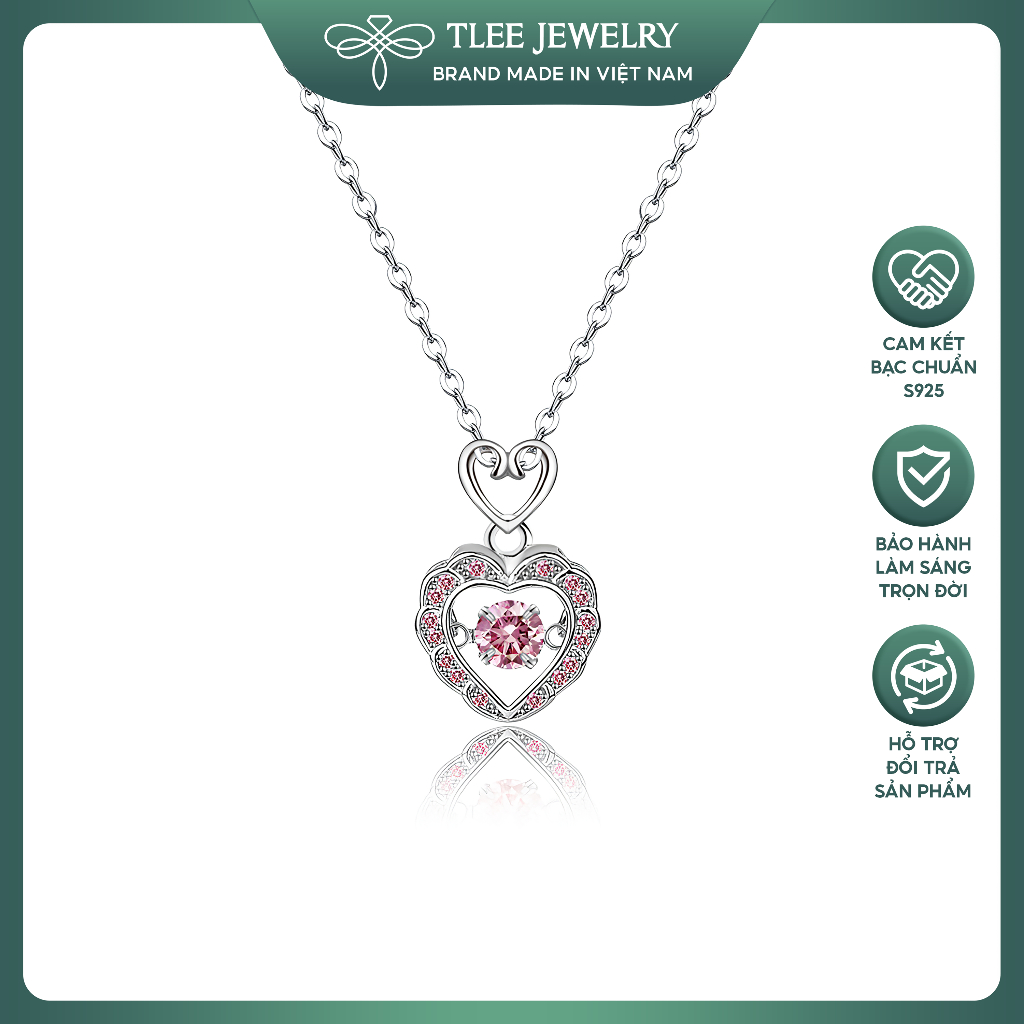 Dây chuyền bạc nữ TLEE mặt trái tim blink đá nhẩy độc đáo Dancing stone bạc s925 bạch kim cao ...