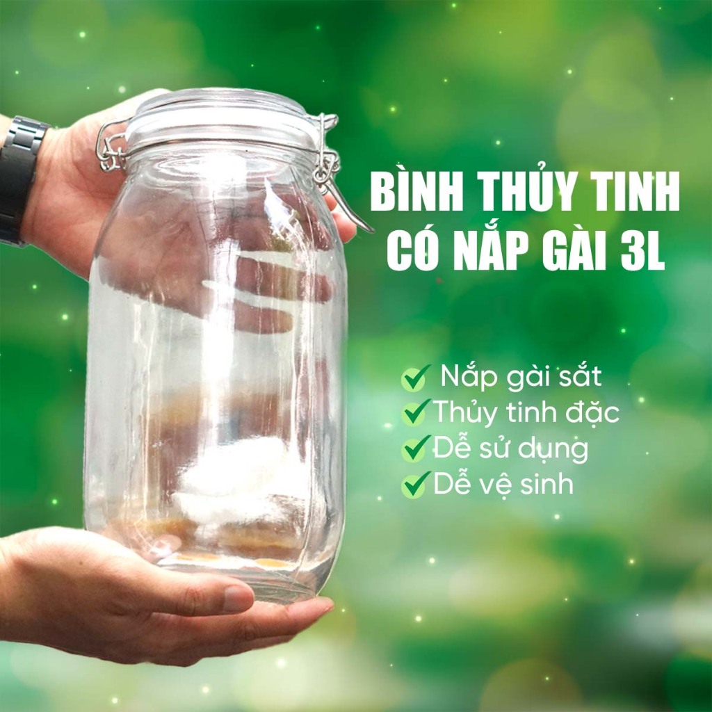 BÌNH THỦY TINH NẮP CÀI 3L - 2L - 1.5L làm KOMBUCHA loại DÀY NHẤT, nắp tháo rời được | Shopee ...