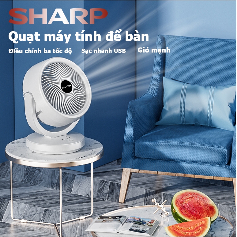 Sharp Quạt mini tích điện, thiết kế hiện đại, Quạt để bàn văn phòng ...