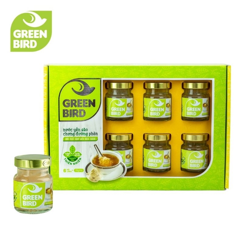 hộp quà 6 hũ nước yến sào chưng đường phèn Green Bird [6 hủ x72g] kèm ...