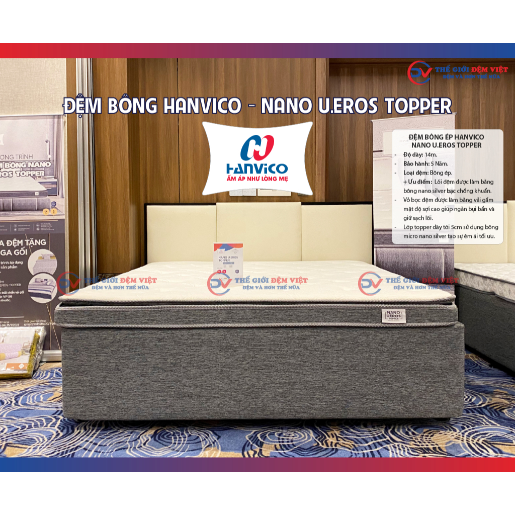 [FreeShip] Đệm bông Hanvico Nano U.eros Topper Dày 14cm - Hàng Chính Hãng | Shopee Việt Nam