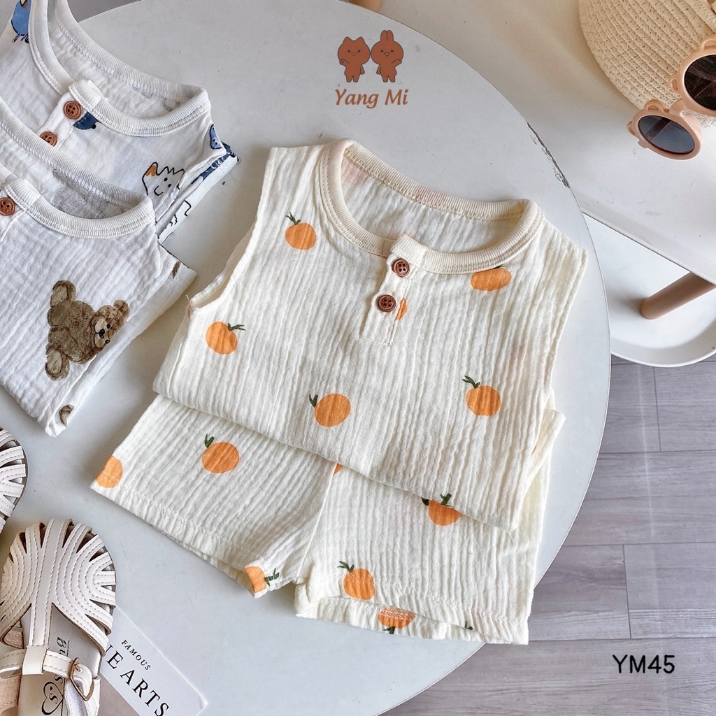 YM45 - Bộ Ba Lỗ Yang Mi Cúc Trụ Vải Xô Muslin Cho Bé Bộ Sát Nách Hình Khủng Long Và Gấu Cho Bé 5 ...