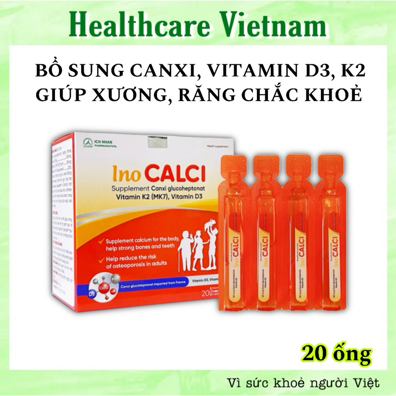 Ino Calci Bổ Sung Canxi, Vitamin D3, K2 Giúp Xương Răng Chắc Khoẻ Hộp 20 Ống | Shopee Việt Nam