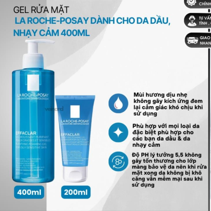 Gel Rửa Mặt Tạo Bọt La Roche Posay Effaclar Foarming Gel 400ml và 200ml ...