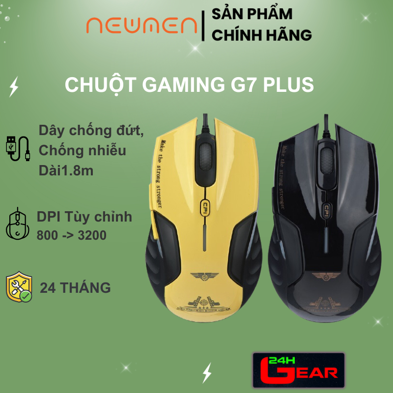 Chuột GAMING Newmen G7 Plus Đen / Vàng - Dây bện chống đứt, chống nhiễu (tùy chỉnh 800 đến ...