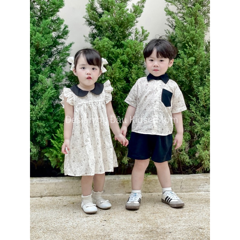 Đồ cặp bé trai, bé gái Thô Hàn hoa nhí đen trắng 1-6t Đậu Kids&Mom | Shopee Việt Nam