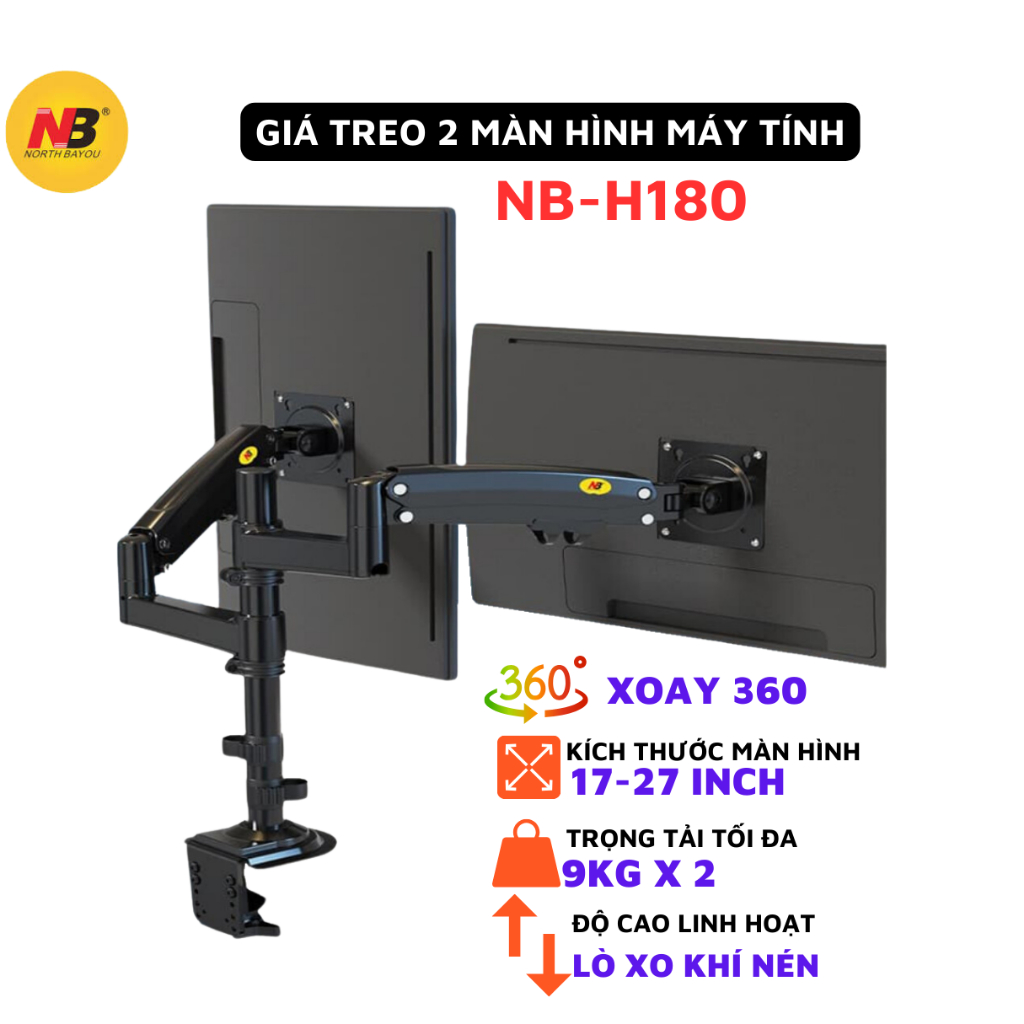 Arm 2 màn hình máy tính NB-H180 17-27 inch, giá treo 2 màn hình máy ...