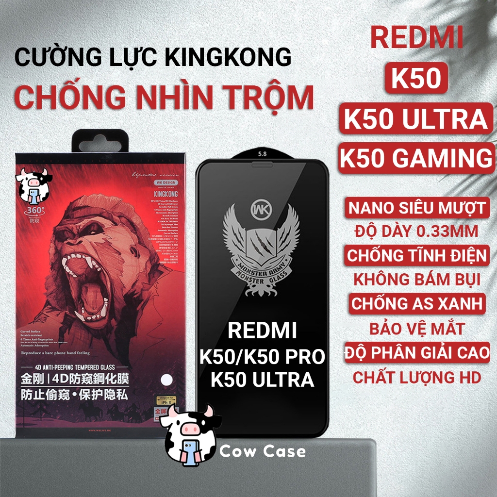 Cường lực Redmi K50 Ultra,Gaming,Pro, K50 5G chống nhìn trộm Kingkong full màn | Miếng kính dán ...