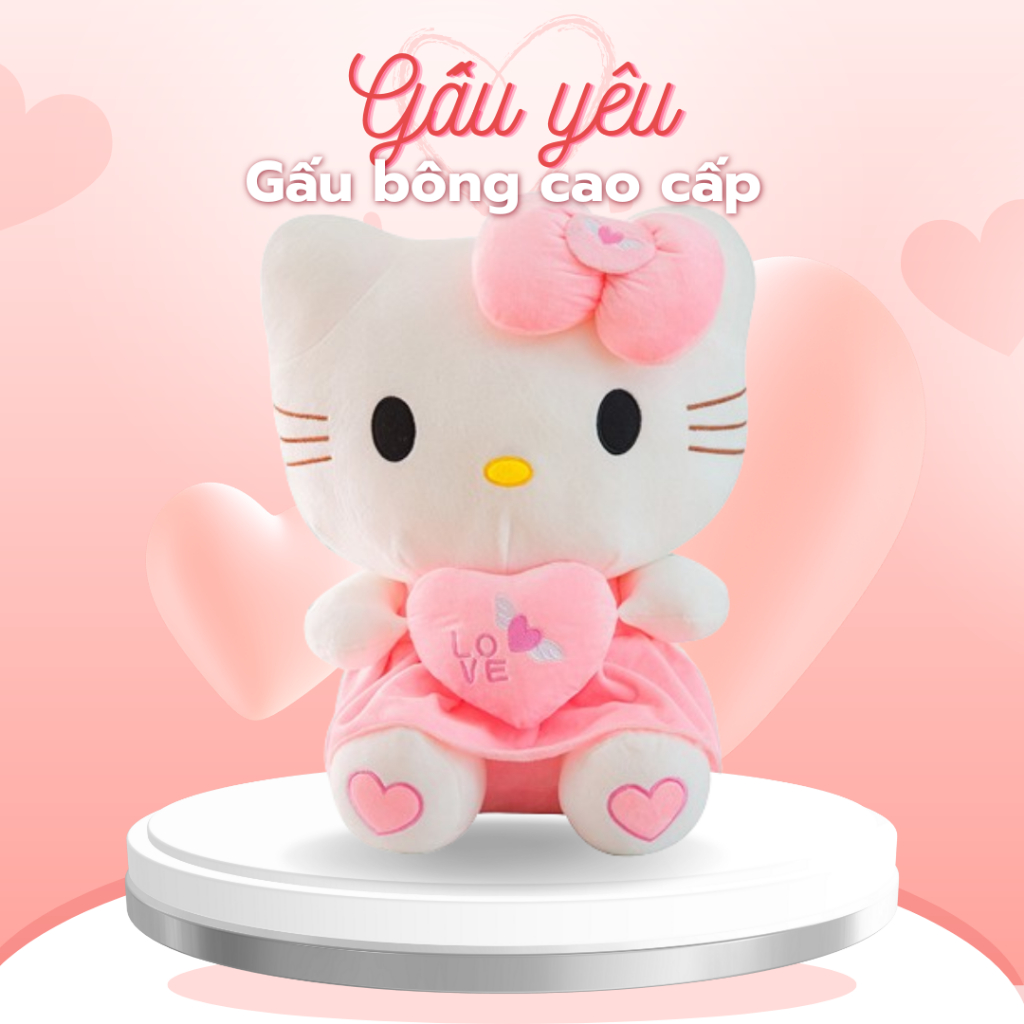 Gấu bông Hello kitty ôm trái tim dễ thương mặc váy hồng quà tặng dành ...